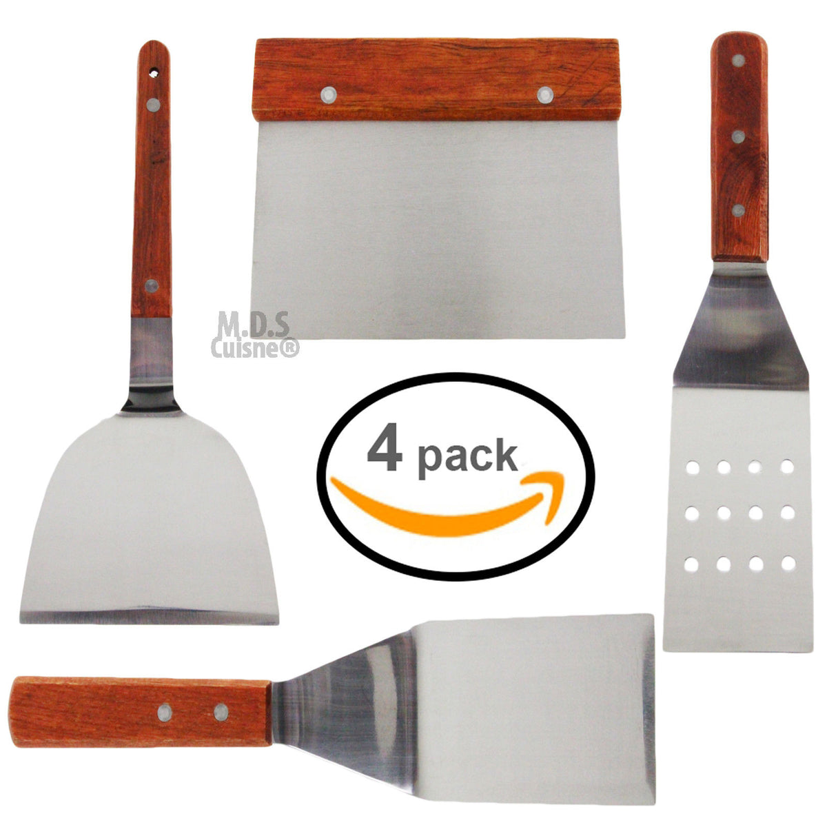 Griddle Bbq Tool Set Chopper Scraper Stainless Steel Spatula Turner wo ...